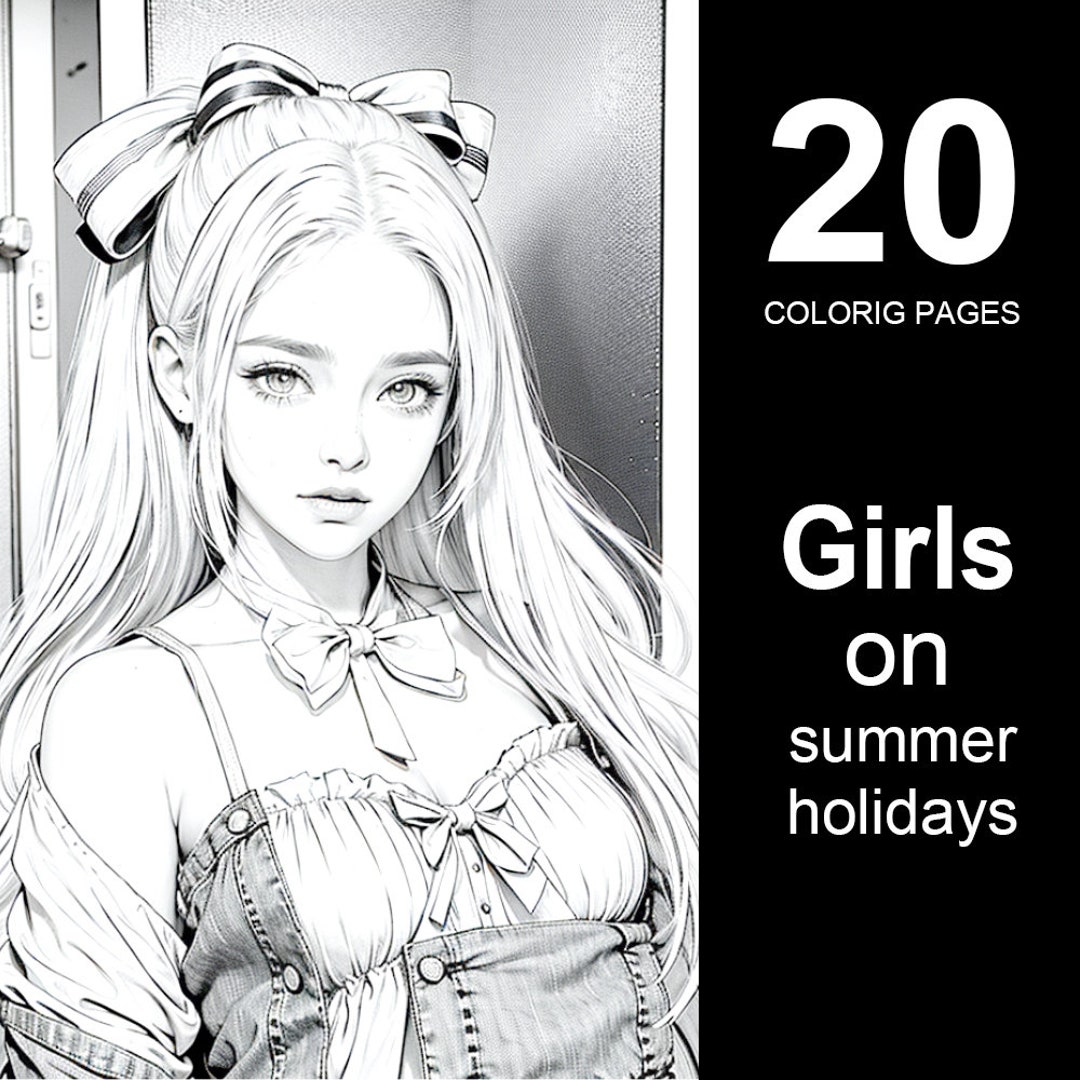 20 COLORING PAGES Girls on Summer Holidays Coloring Book, Adults Kids ...