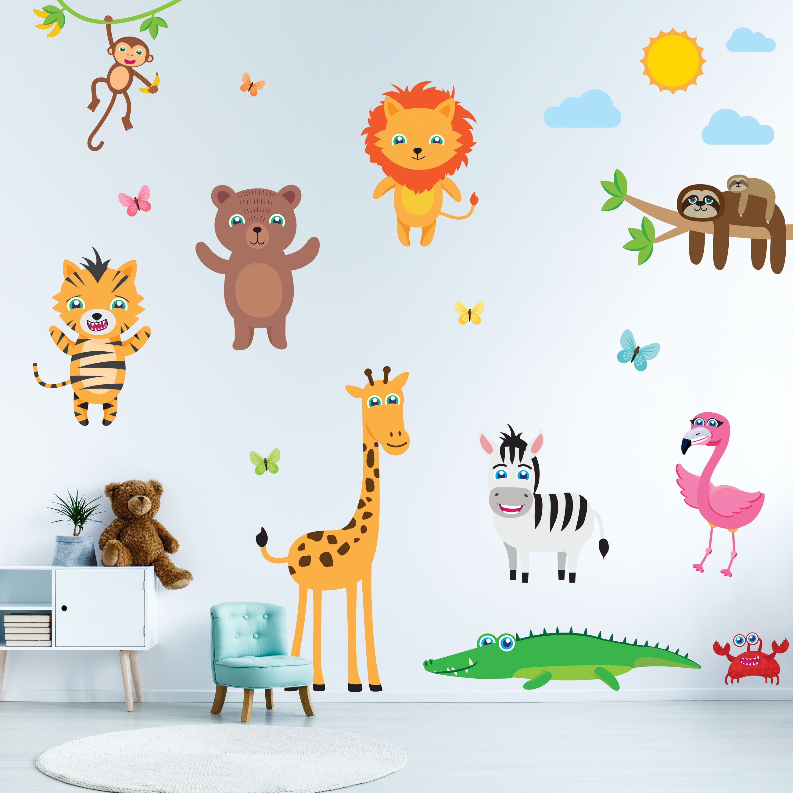 Huge WALL DECAL SET - Reusable Wall Decal Set Zoo Animals Stickers Fun ...