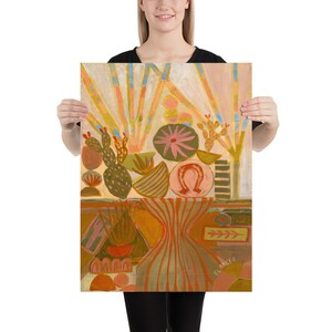 Peach Prickly Pear Cactus Still Life Print Western Desert Decor ...