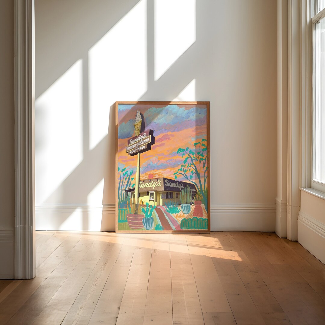 Sandy's Austin Texas Print Colorful Sunset Plant Poster Retro Vintage ...