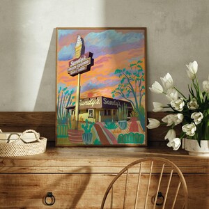 Sandy's Austin Texas Print | Colorful Sunset Plant Poster | Retro ...
