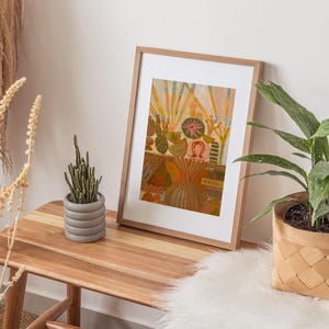 Peach Prickly Pear Cactus Still Life Print | Western Desert Decor ...