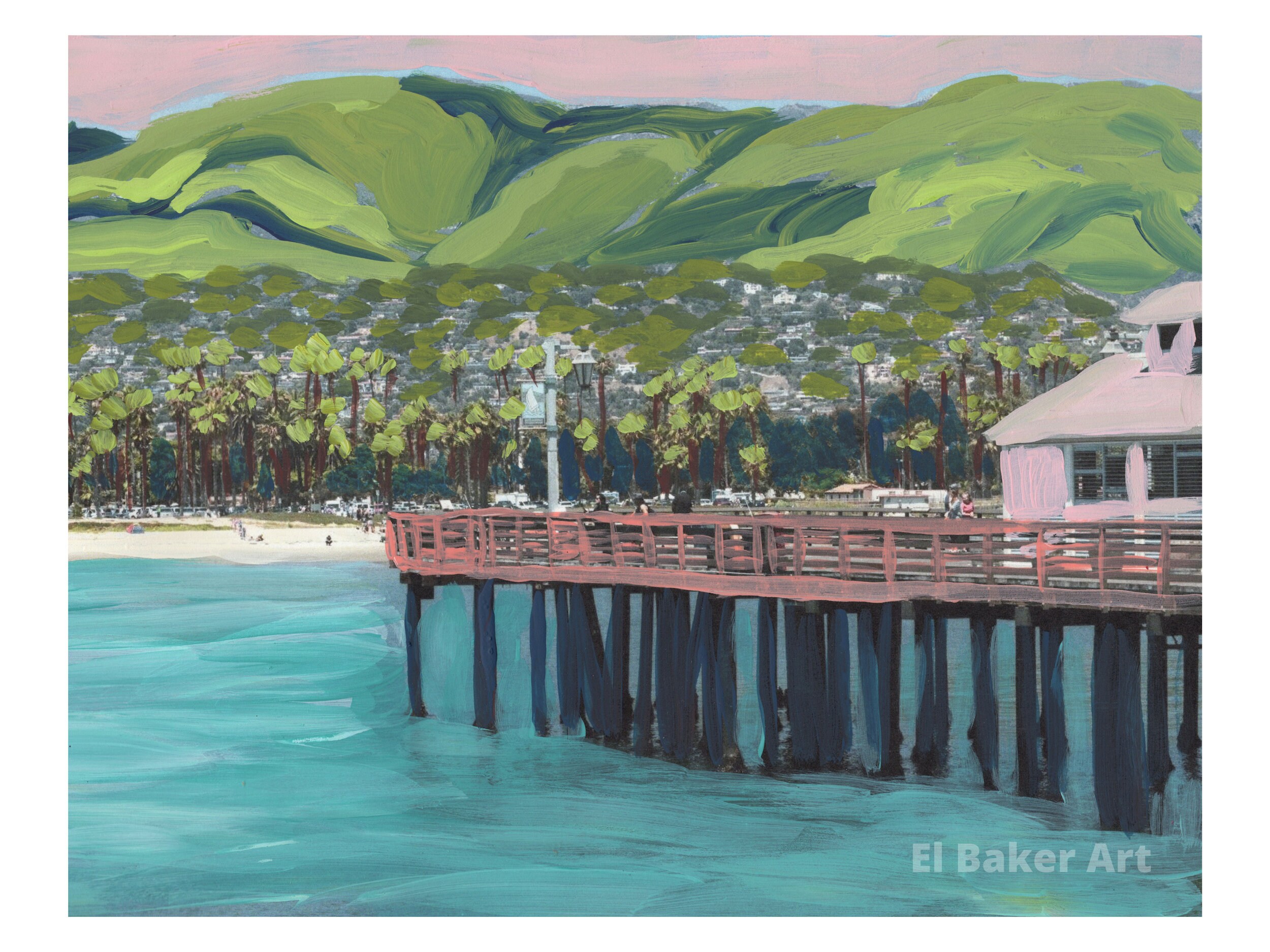 Santa Barbara Pier Print California Beach Painting Coastal | Etsy