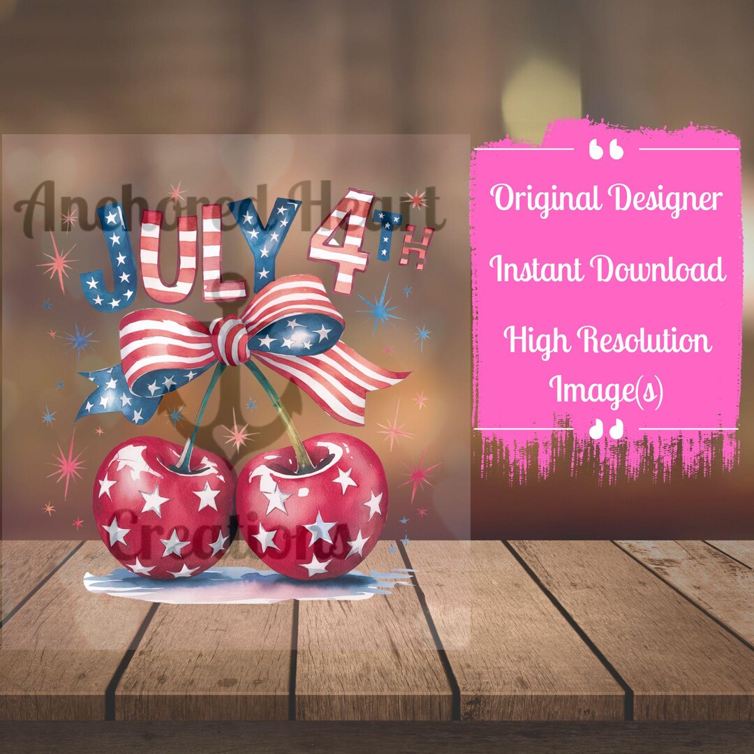 4th of July Coquette Cherries PNG | Patriotic Cherry Design | Digital ...