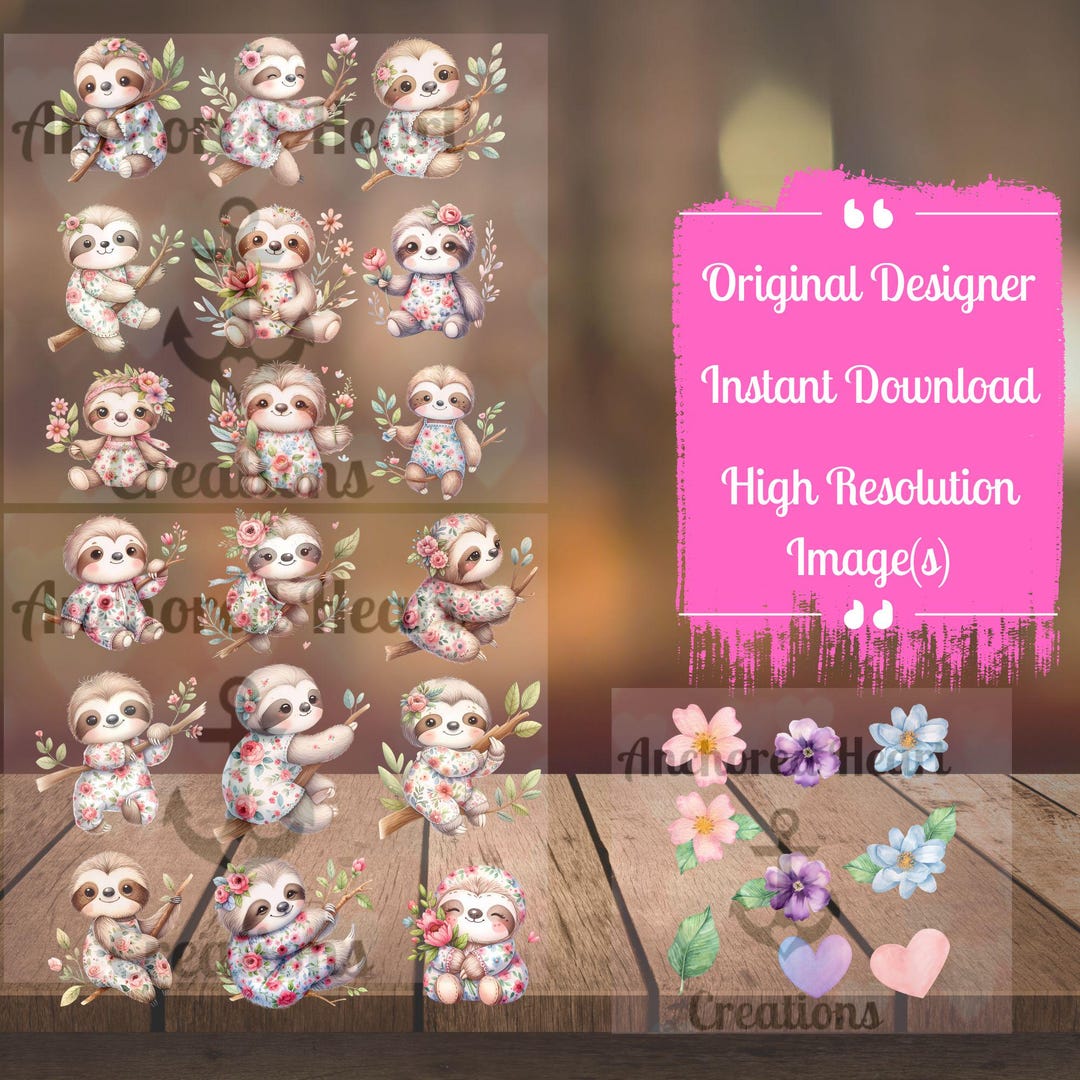 Cute Sloth Clipart, Watercolor Sloth Nursery, Spring Woodland Animal ...