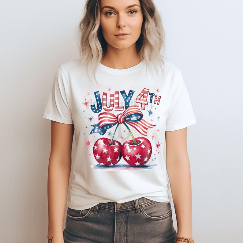 4th of July Coquette Cherries PNG | Patriotic Cherry Design | Digital ...