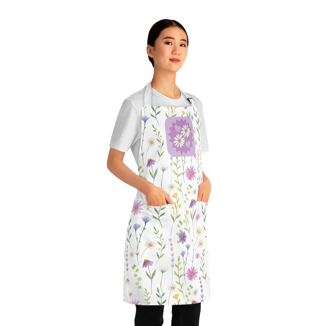 Wildflower Apron With Daisies and Lavender Hearts Floral Apron AOP - Etsy