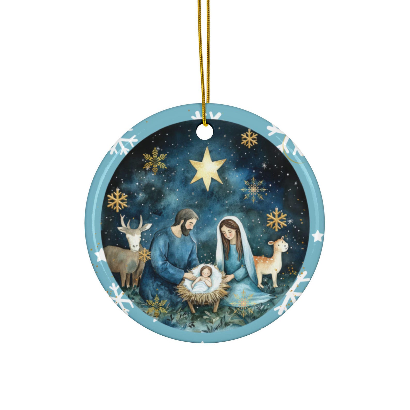 The Nativity, Manger Scene, in Blue-ceramic Ornaments, 2-side Print ...