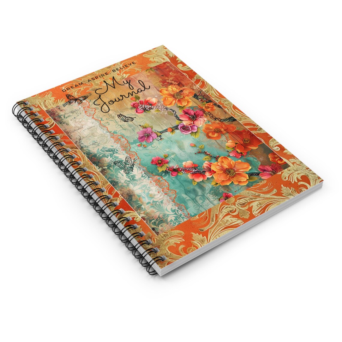 Floral on Hot Orange, Spiral Notebook - Ruled Line - Etsy
