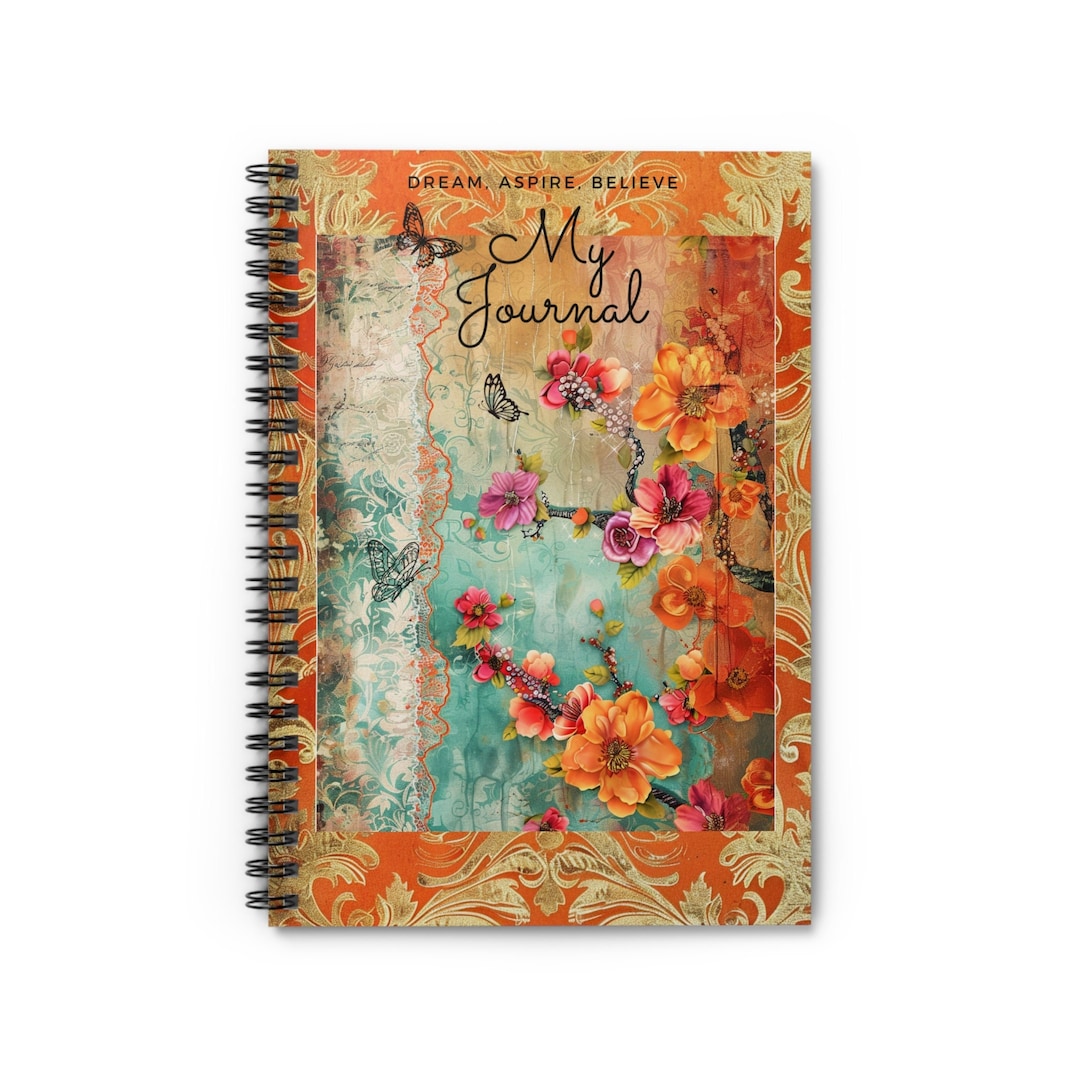 Floral on Hot Orange, Spiral Notebook - Ruled Line - Etsy