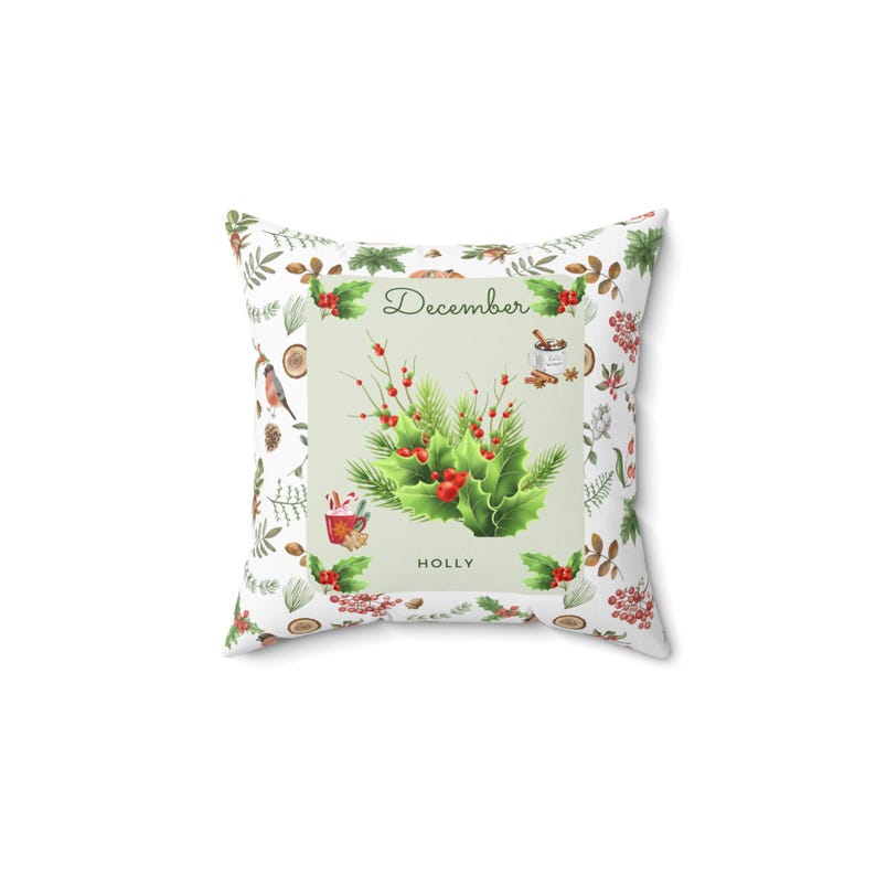 Birth Flower for December- Narcissus and Holly-spun Polyester Square ...