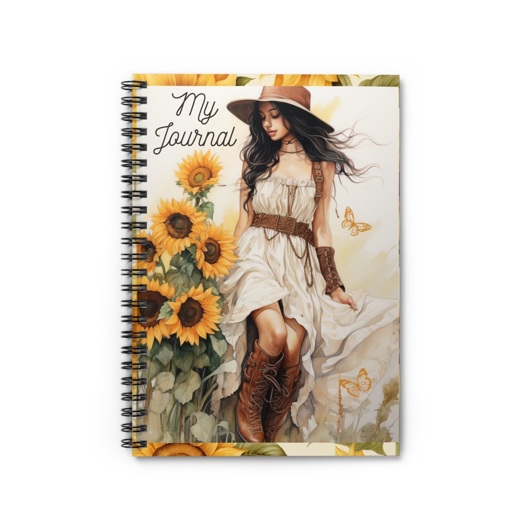 Country Maiden With Sunflowers-spiral Notebook - Ruled Line - Etsy