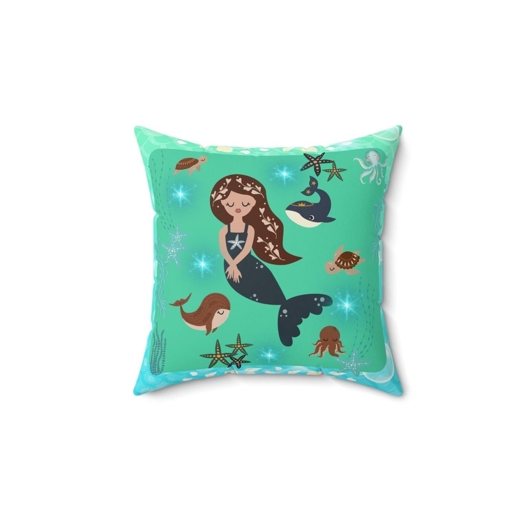 Mermaid Pillow: Tropical Sea Creatures, Island Vibes Accent Pillow - Etsy