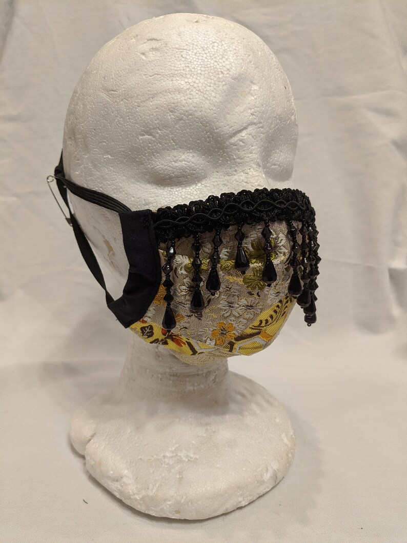 Fancy Beaded Black and Gold Face Mask with Filter Pocket | Etsy