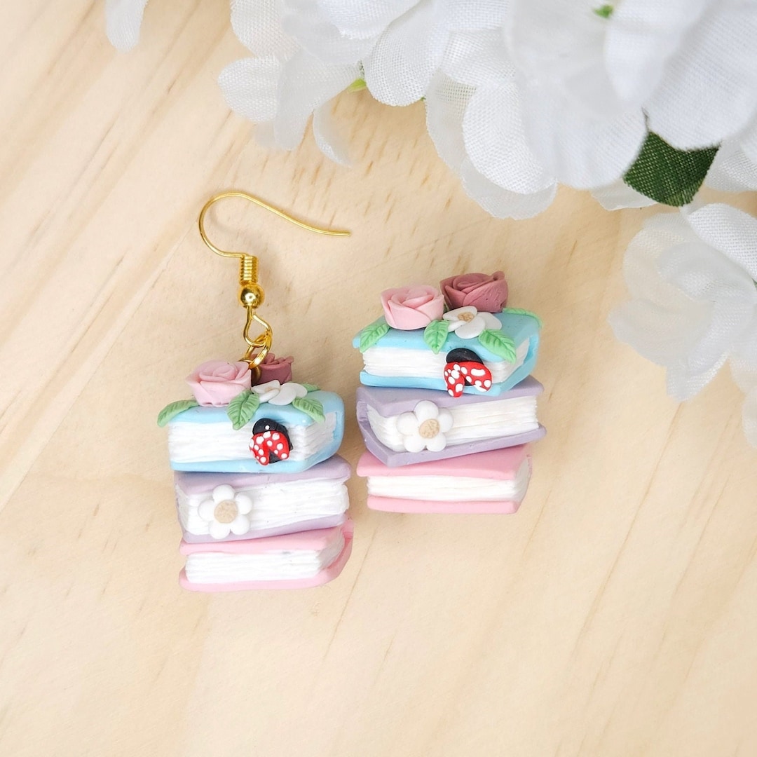 Polymer Clay Book Earrings, Summer Clay Book-stacked Earring, Clay ...
