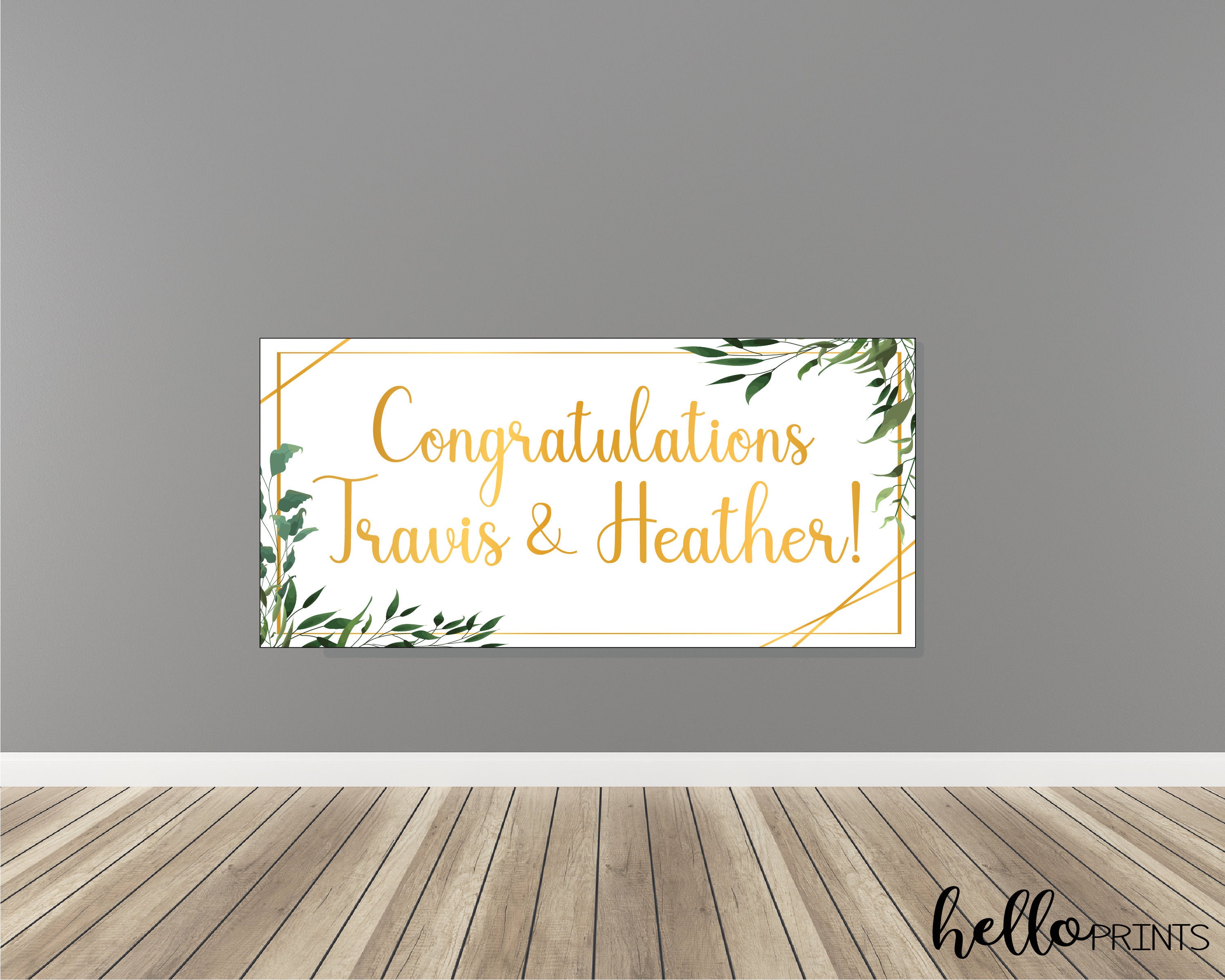 Gold Congratulations Banner Vinyl Wedding Elegant Greenery | Etsy