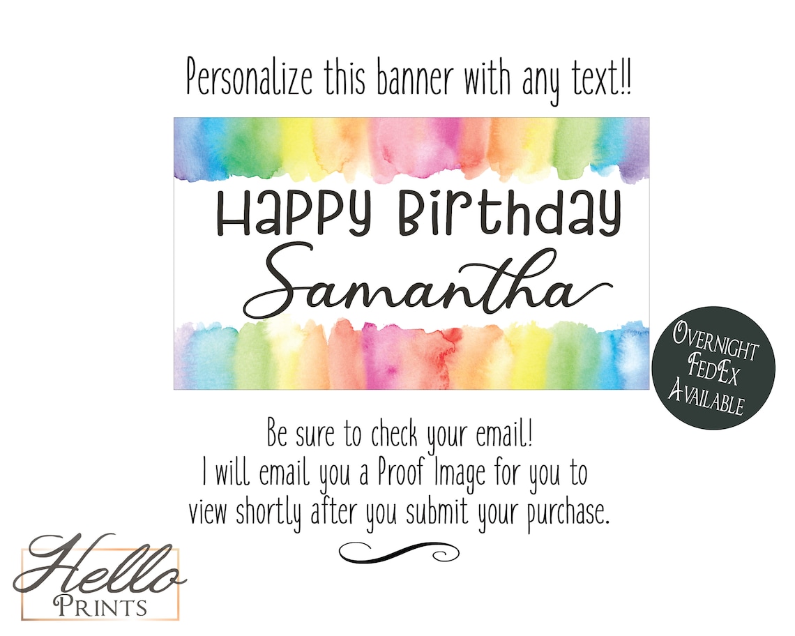 Rainbow Watercolor Banner Birthday Baby Shower Parade Drive by Sign ...