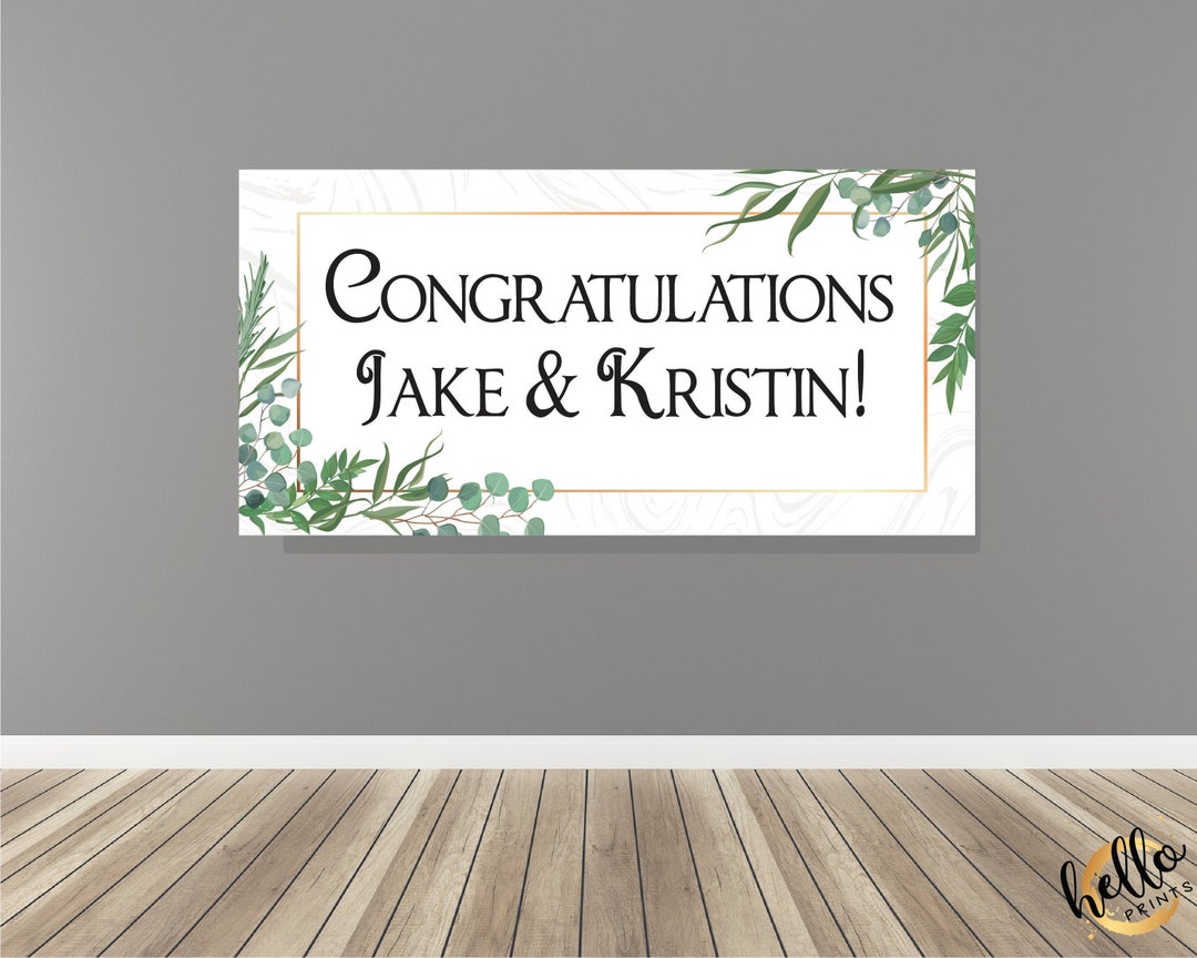 Congratulation Banner Elegant Greenery Personalized Sign Wedding ...