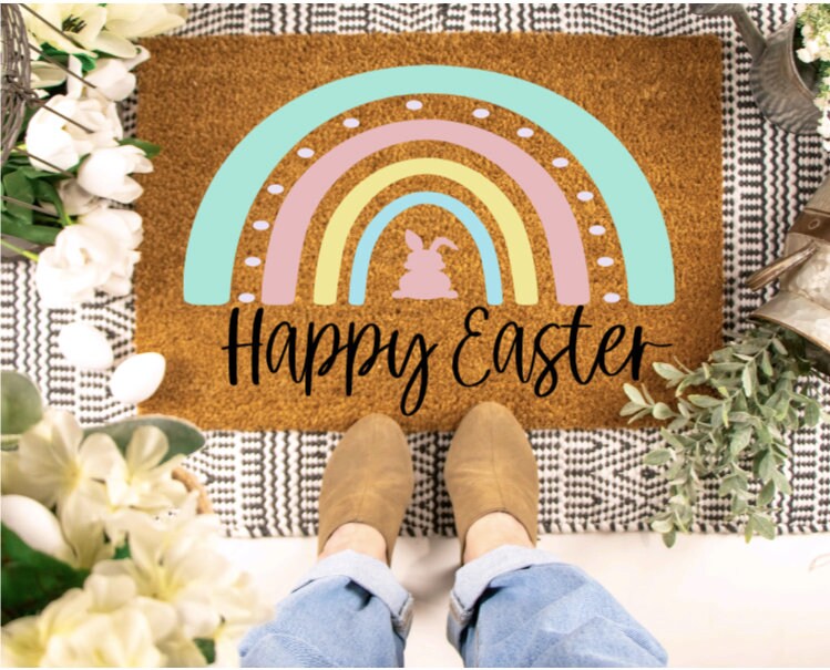 Easter Rainbow Happy Easter Doormat Welcome Doormat Bunny Doormat ...