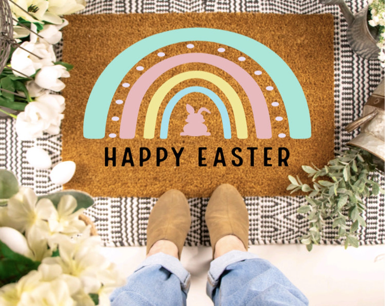 Easter Rainbow Happy Easter Doormat Welcome Doormat Bunny Doormat ...