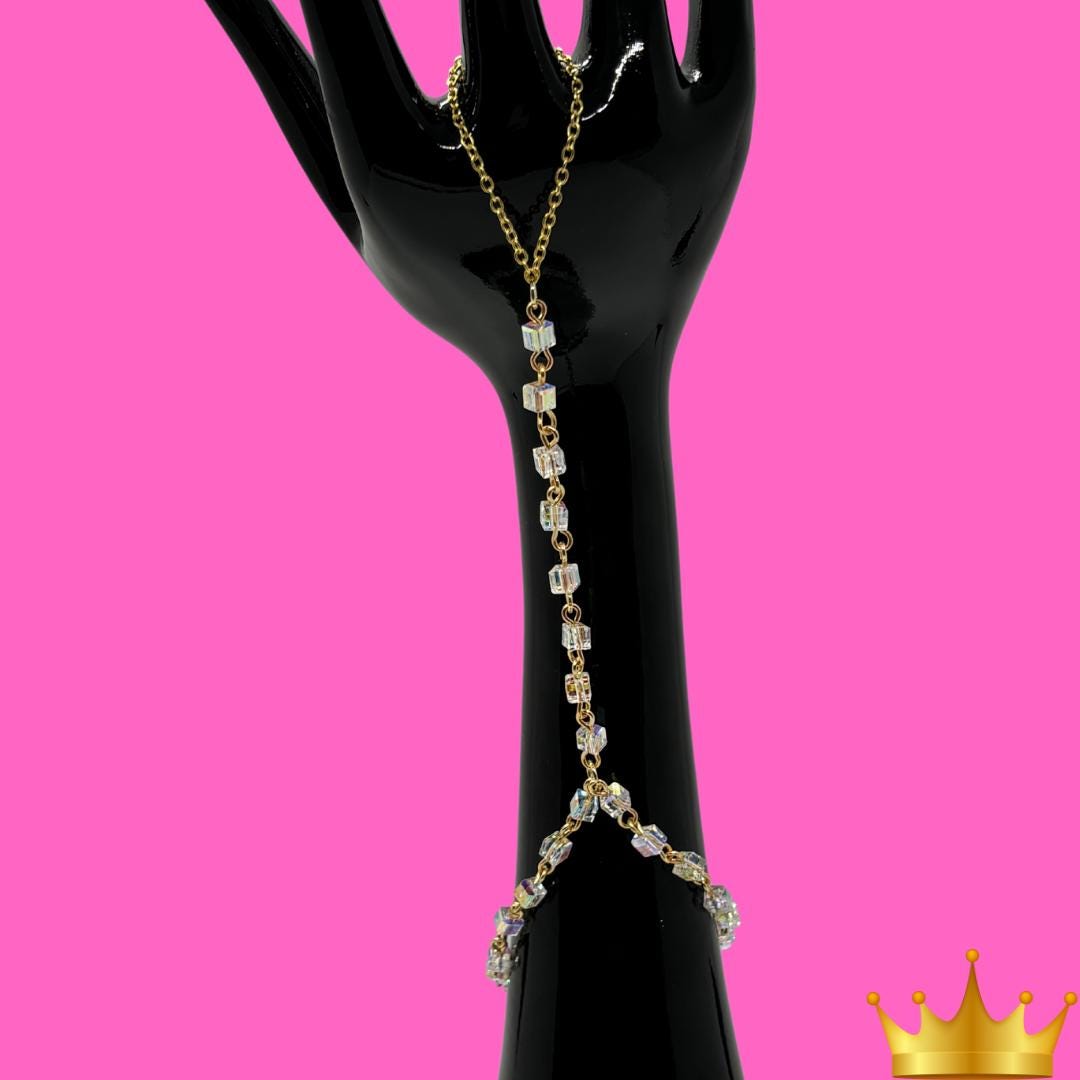 Gold Crystal Hand Chain Gold Plated Over Copper - Etsy