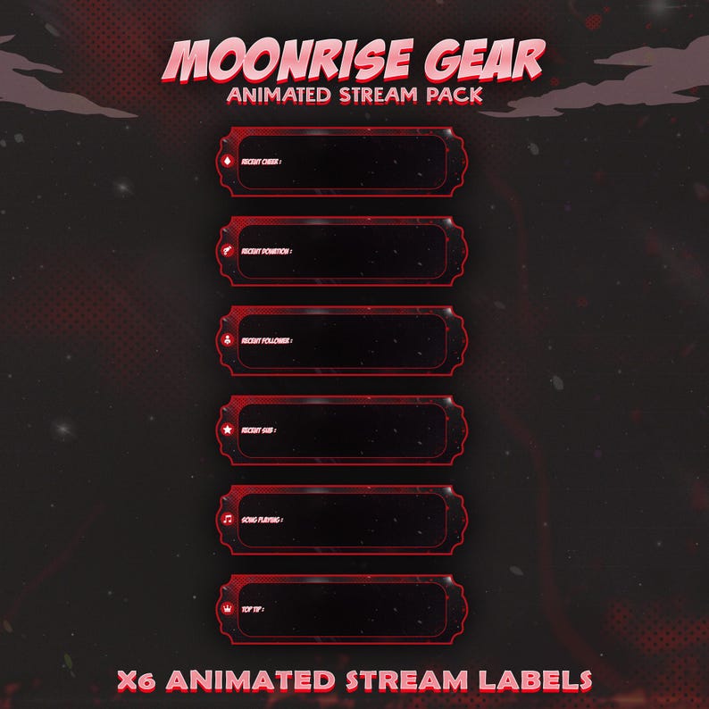 Red Moonrise Gear Animated Stream Package: for Twitch Overlay, Youtube ...