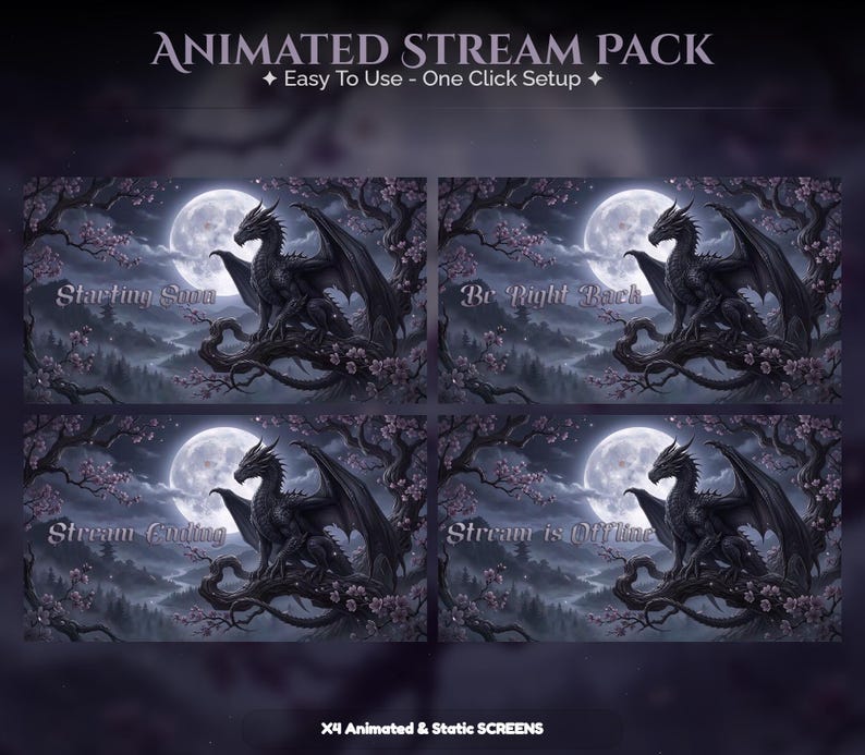 Mystic Moonlight Dragon Overlay Animated Stream Package: for Twitch ...