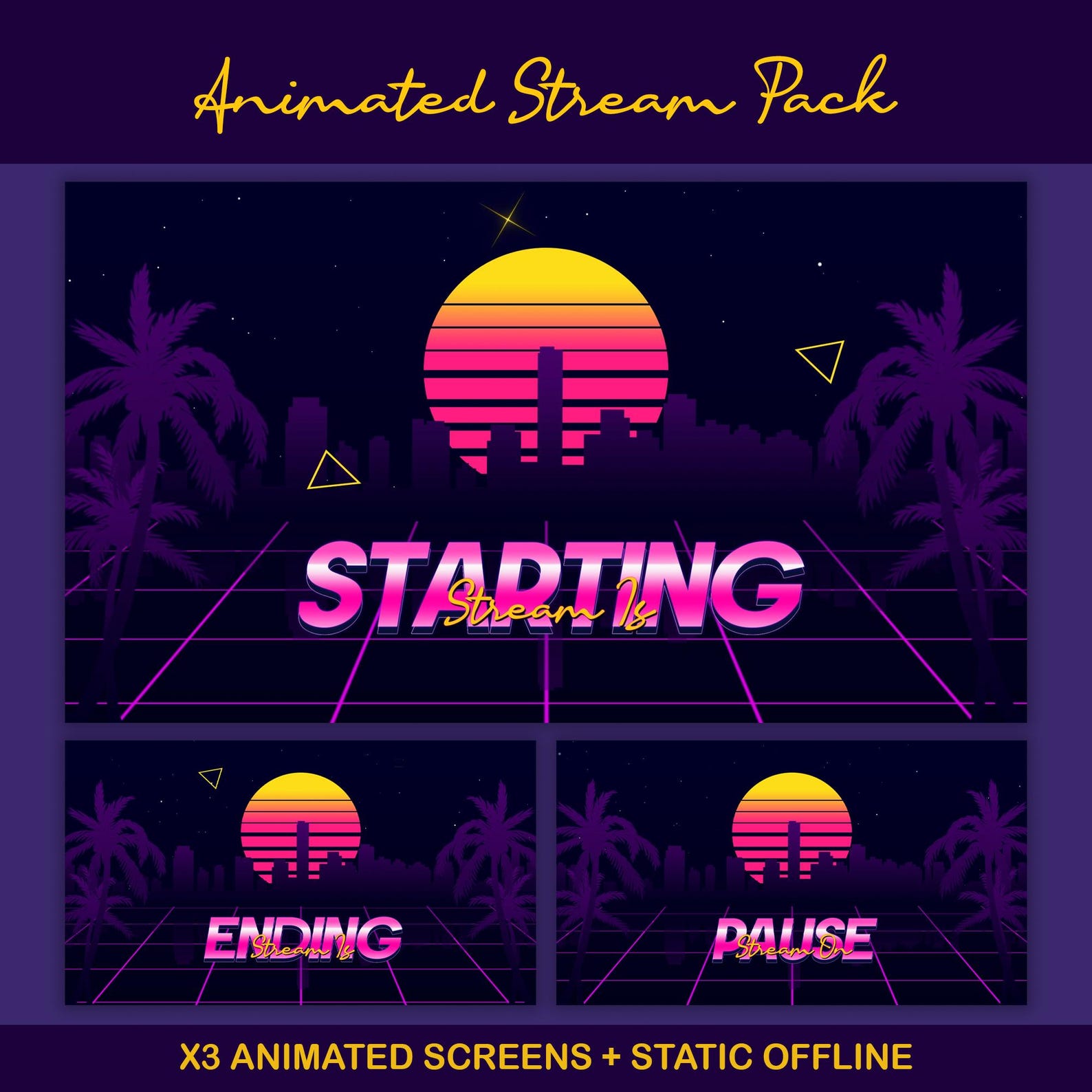 Sunset Synthwave Animated Stream Package: for Twitch Overlay, Youtube ...