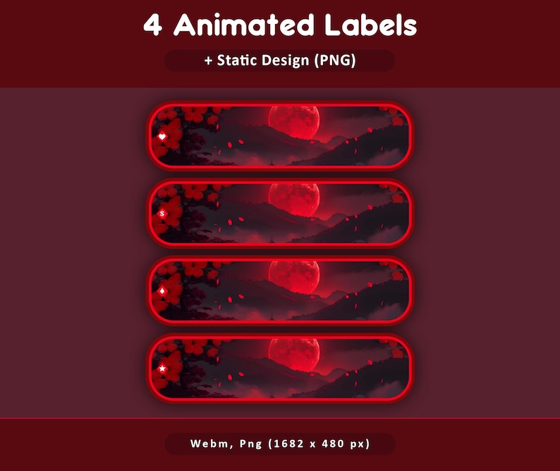 Red Moon Sakura Animated Stream Package: for Twitch Overlay, Youtube ...