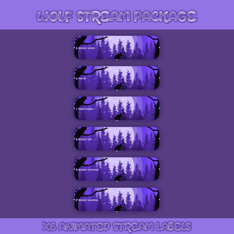 Moonlight Wolf Animated Stream Package : for Twitch Overlay, Youtube ...