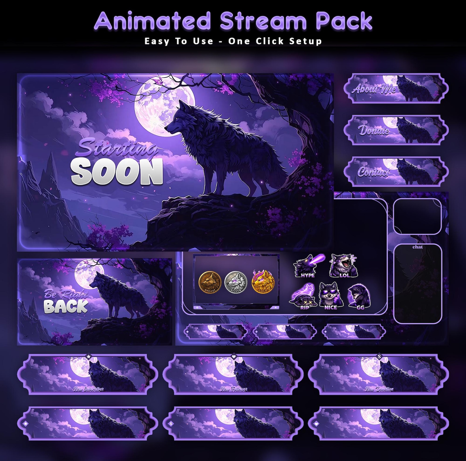Midnight Wolf Animated Stream Package: for Twitch Overlay, Youtube ...