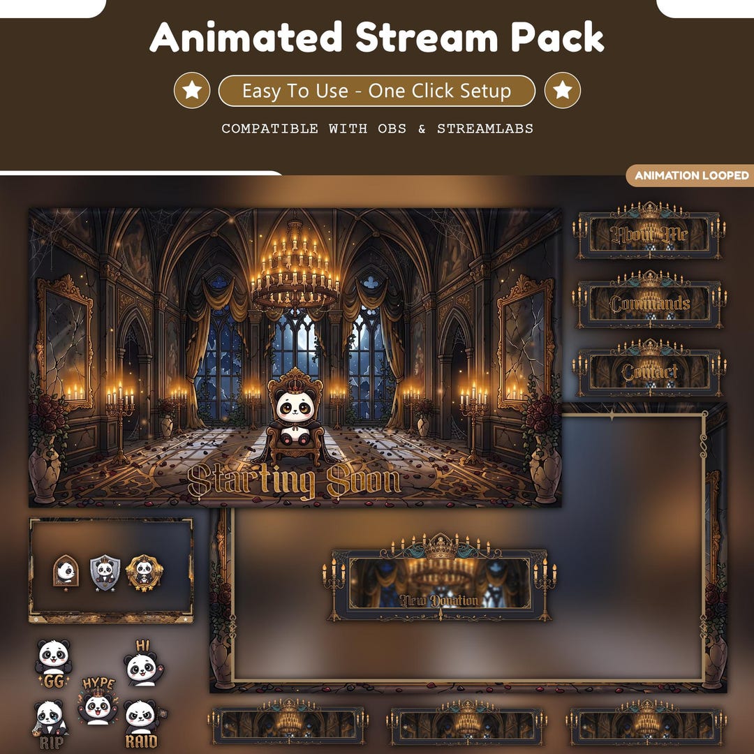 Royal Panda Gothic Overlay Animated Stream Package: for Twitch, Youtube ...