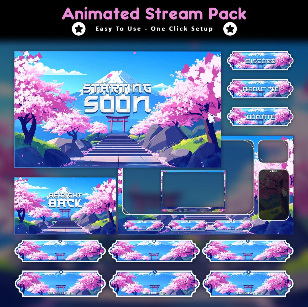 Blooming Sakura Animated Stream Package: for Twitch Overlay, Youtube ...