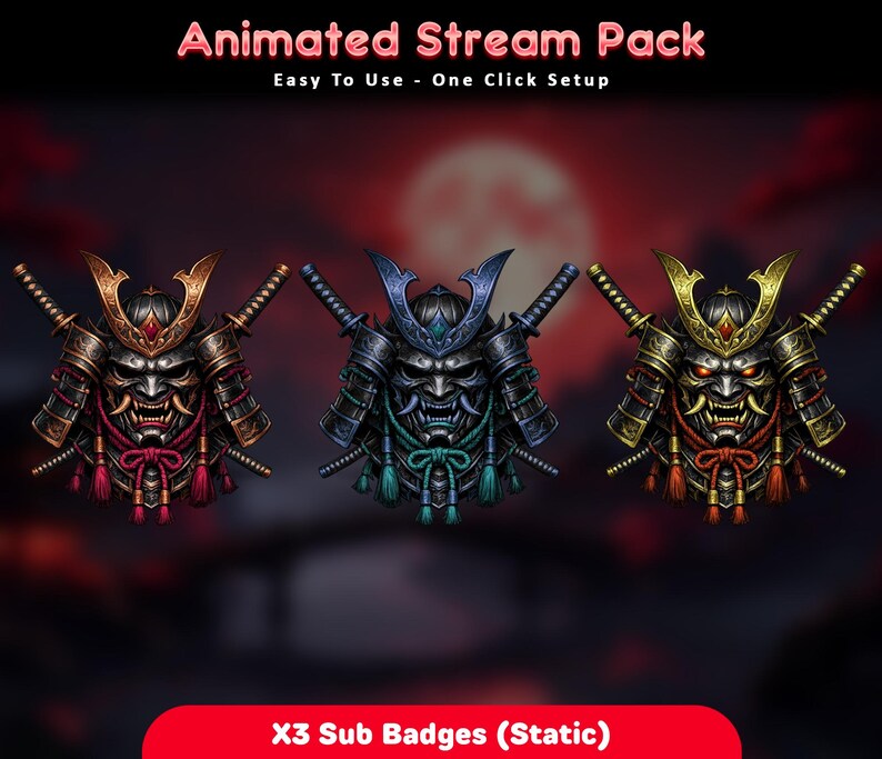 Red Moon Night Samurai Animated Stream Package: for Twitch Overlay, Youtube, Kick | Sakura ...