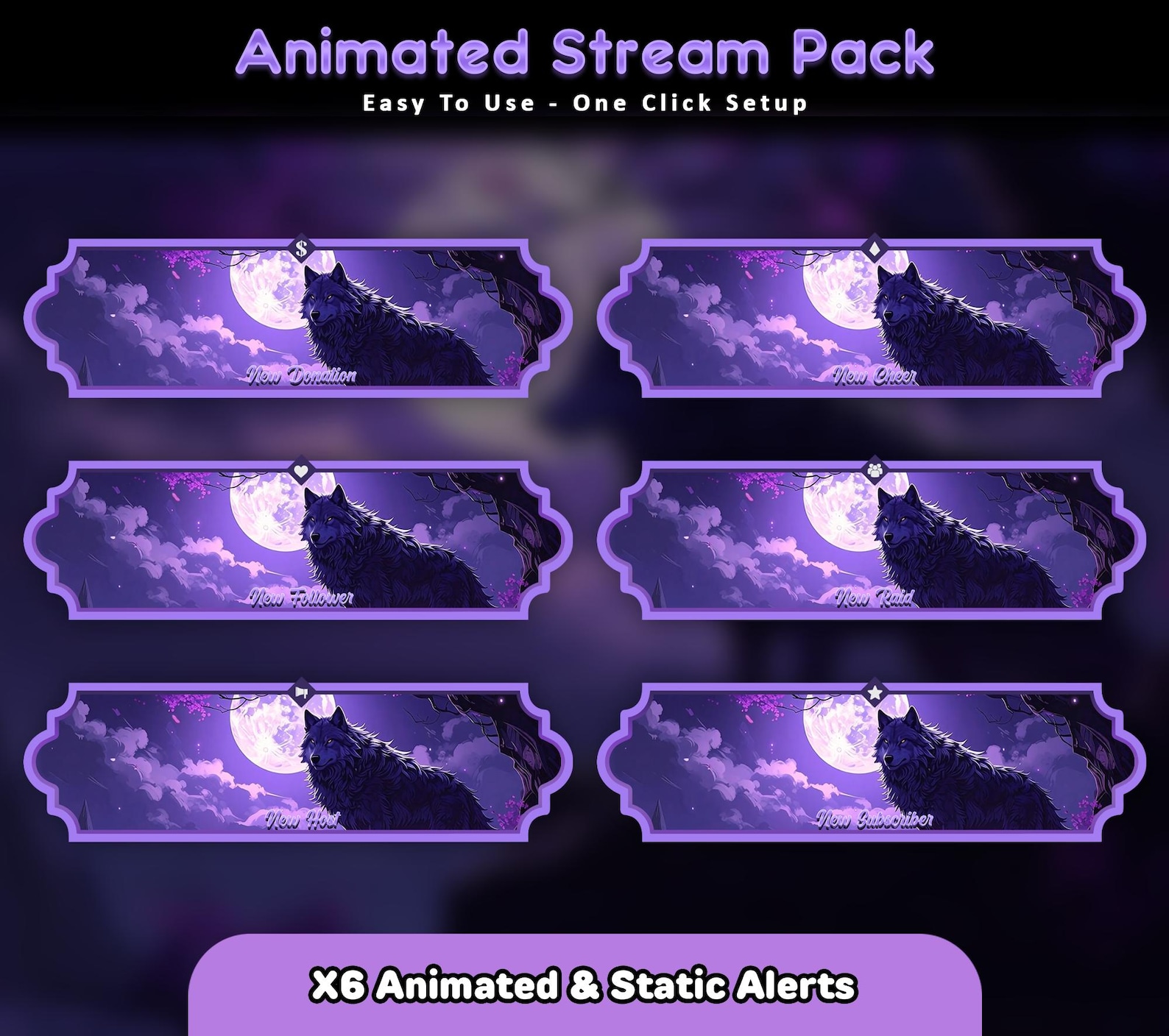 Midnight Wolf Animated Stream Package: for Twitch Overlay, Youtube ...