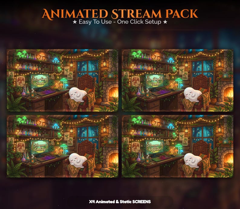 Cozy Ghost Overlay Animated Stream Package: Twitch, Youtube, Kick ...
