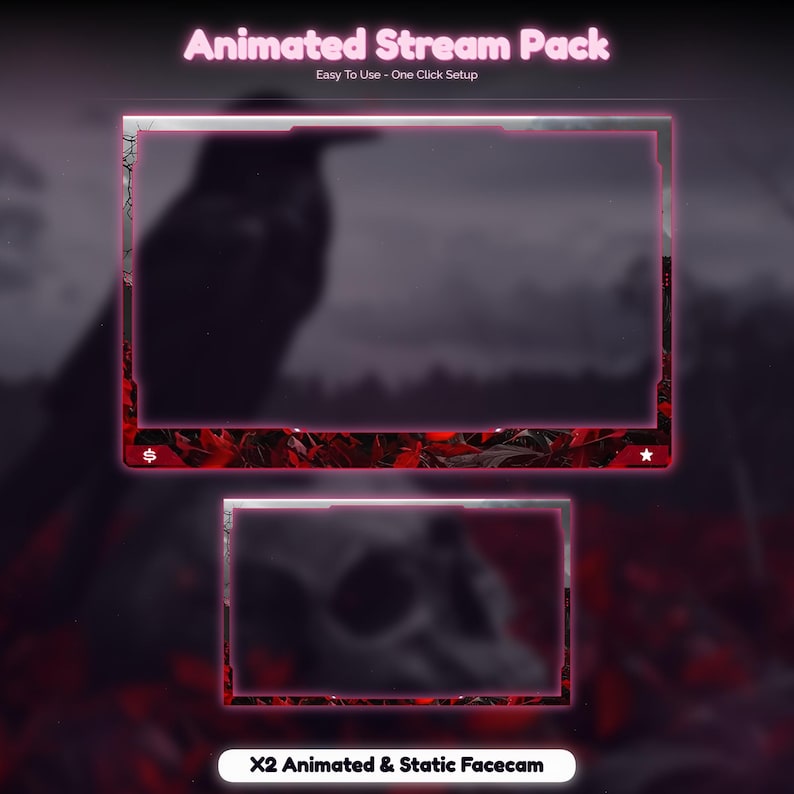 Dark Gothic Raven Animated Stream Package: for Twitch Overlay, Youtube ...
