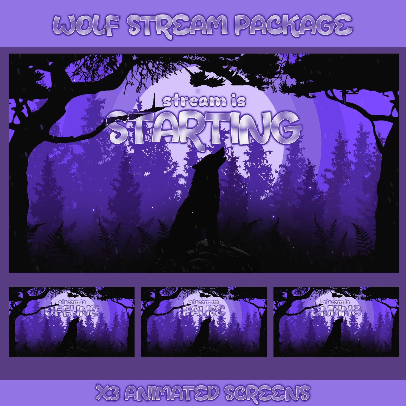 Moonlight Wolf Animated Stream Package : for Twitch Overlay, Youtube ...