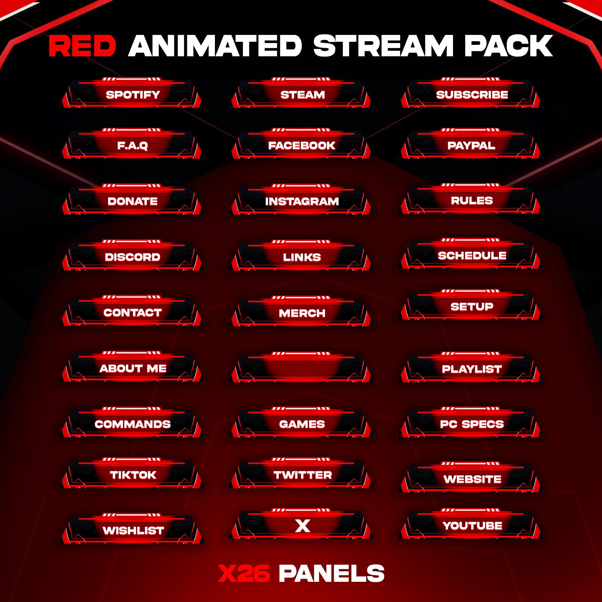 Red Animated Stream Package: for Twitch Overlay, Youtube, Kick, Facecam ...