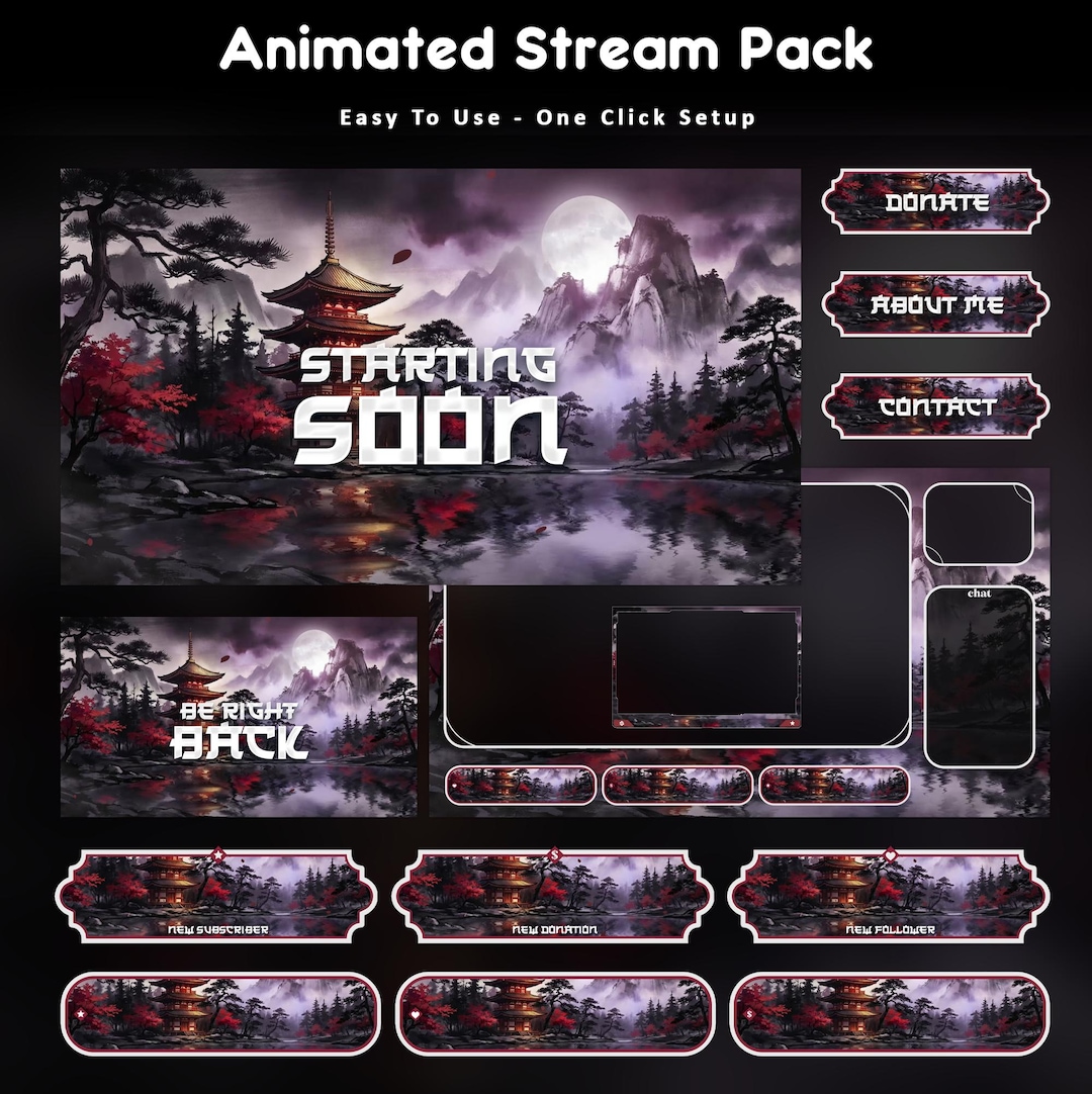 Samurai Moon Animated Stream Package: for Twitch Overlay, Youtube, Kick ...