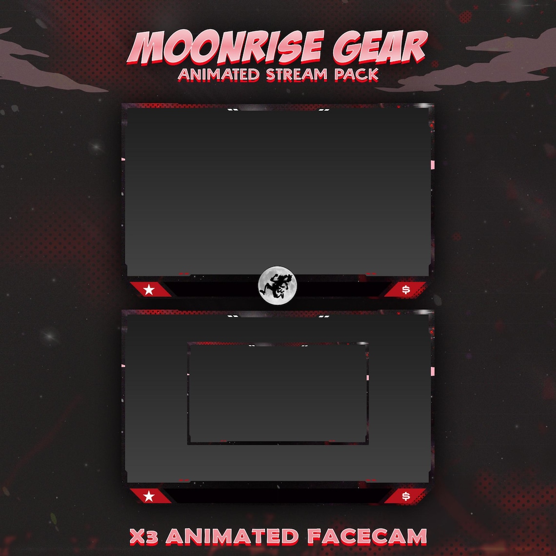 Red Moonrise Gear Animated Stream Package: for Twitch Overlay, Youtube ...