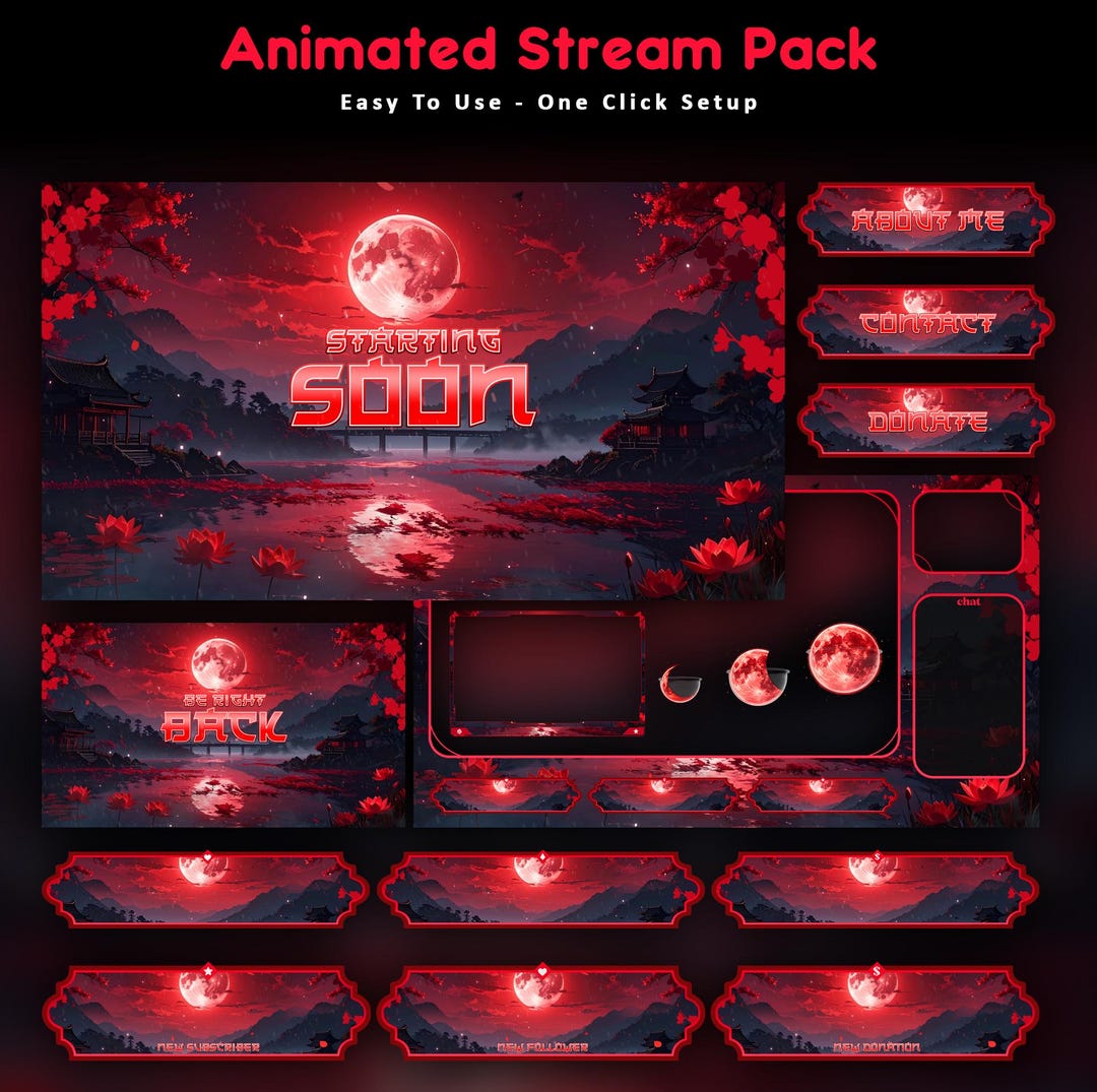 Red Moon Samurai Animated Stream Package: for Twitch Overlay, Youtube ...