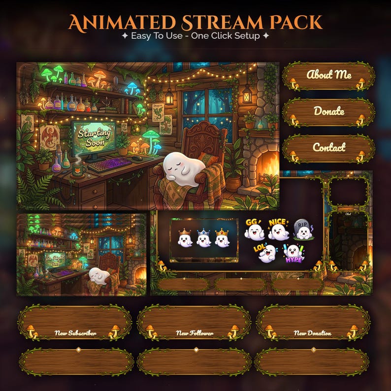 Cozy Ghost Overlay Animated Stream Package: Twitch, Youtube, Kick ...