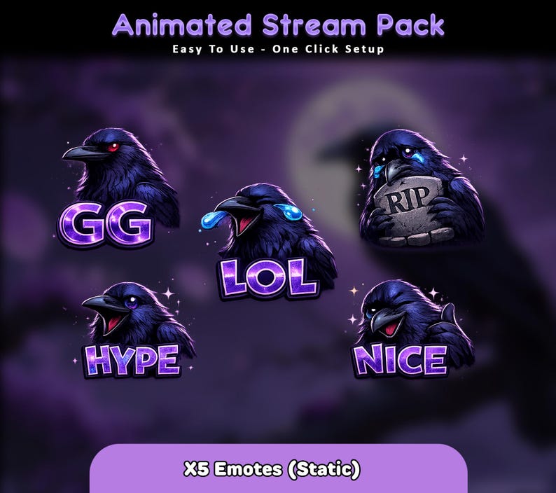 Moonlight Raven Animated Stream Package: for Twitch Overlay, Youtube ...