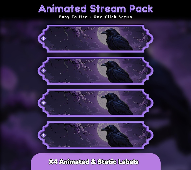 Moonlight Raven Animated Stream Package: for Twitch Overlay, Youtube ...