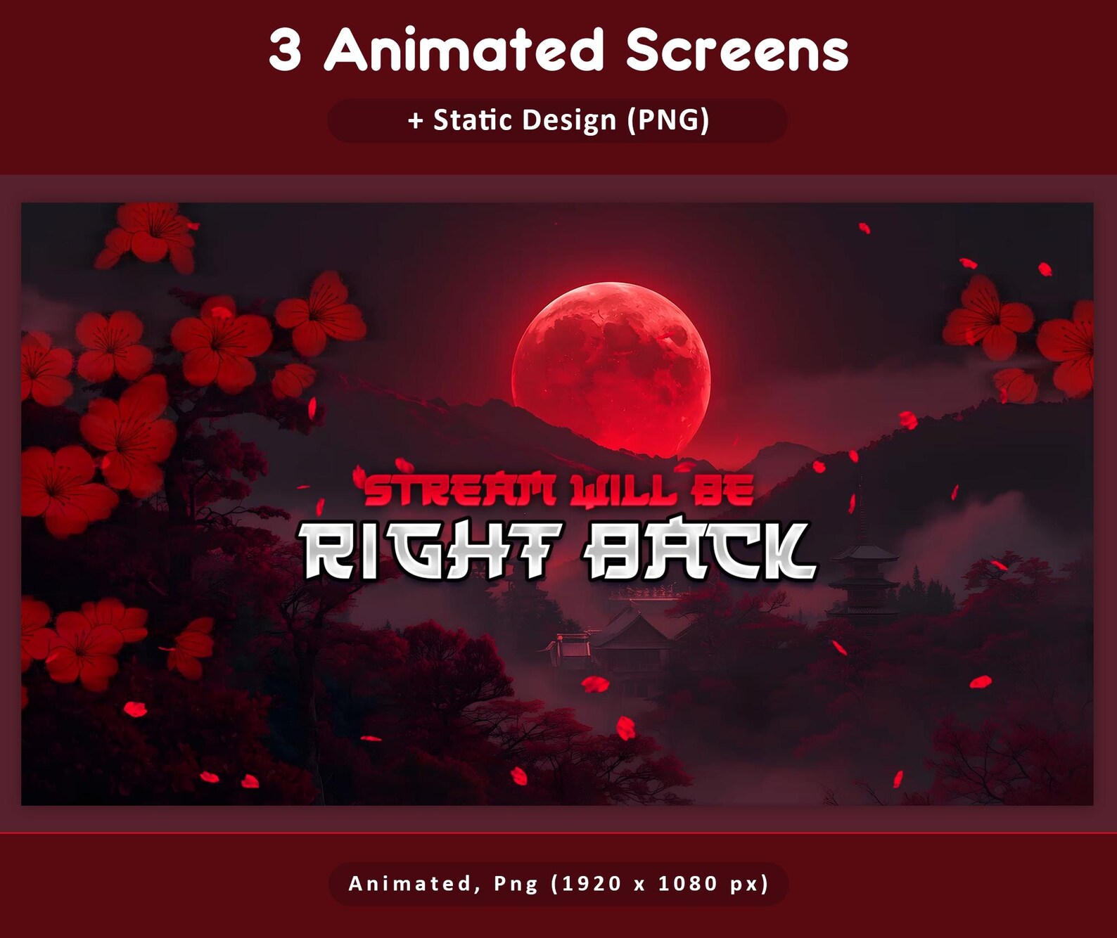 Red Moon Sakura Animated Stream Package: for Twitch Overlay, Youtube ...