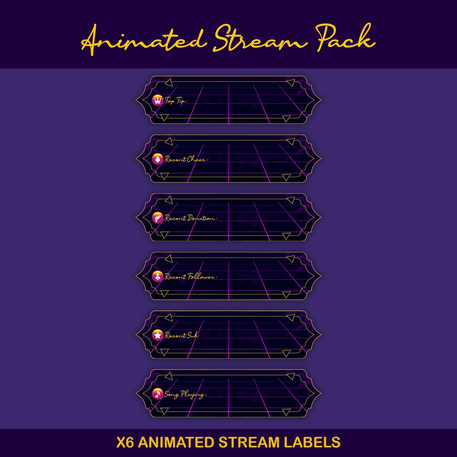 Sunset Synthwave Animated Stream Package: for Twitch Overlay, Youtube ...