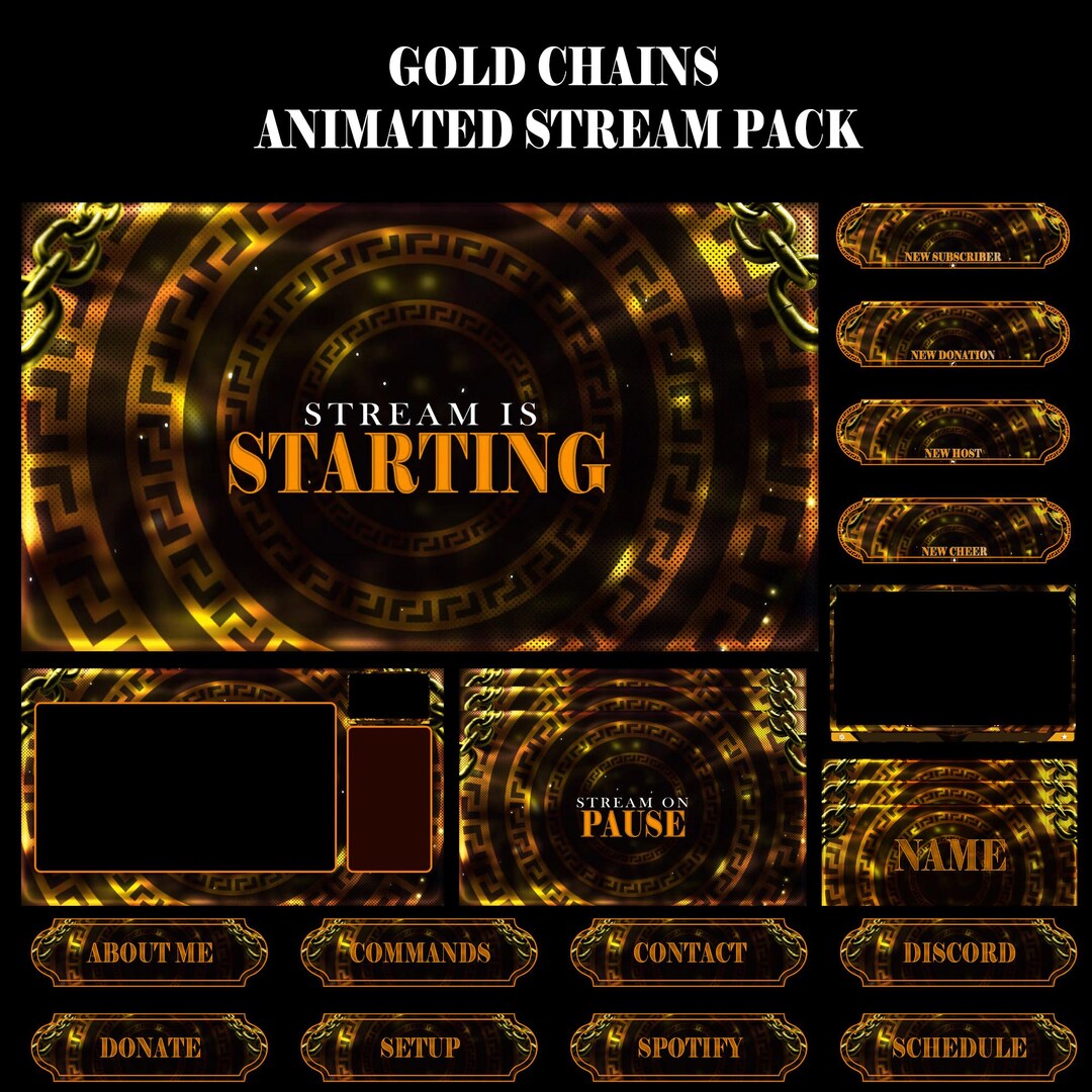 Gold Chains Animated Stream Package: for Twitch Overlay, Youtube, Kick ...