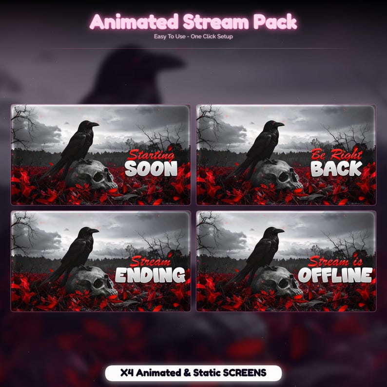 Dark Gothic Raven Animated Stream Package: for Twitch Overlay, Youtube ...