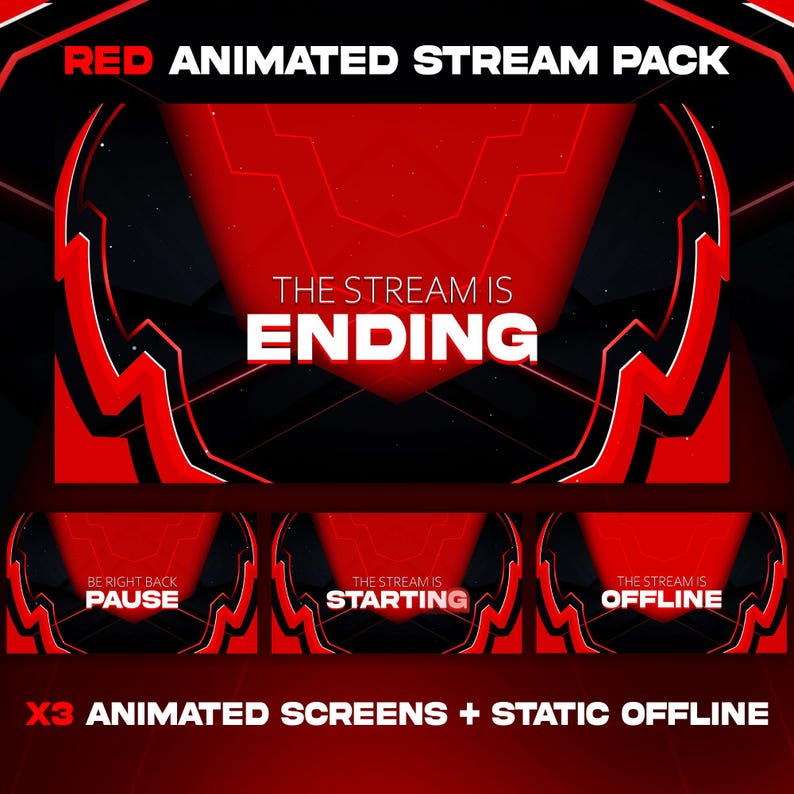 Red Animated Stream Package: for Twitch Overlay, Youtube, Kick, Facecam ...